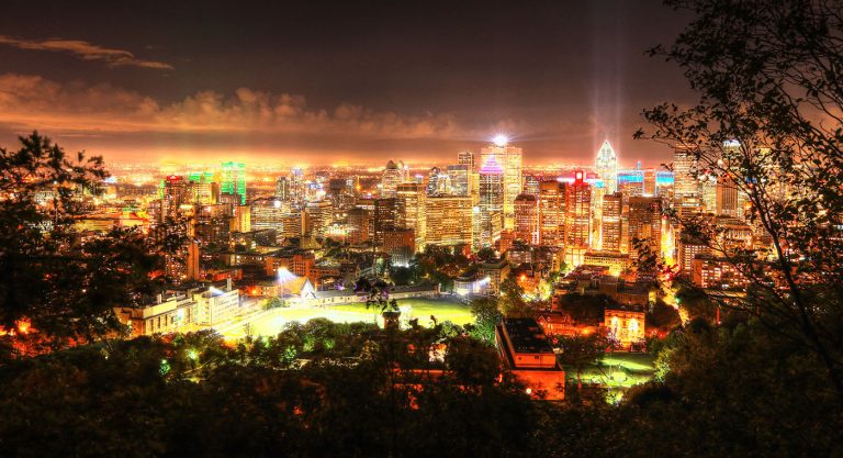 Montreal City Sight at Night from the Mount Royal Hiking Trails